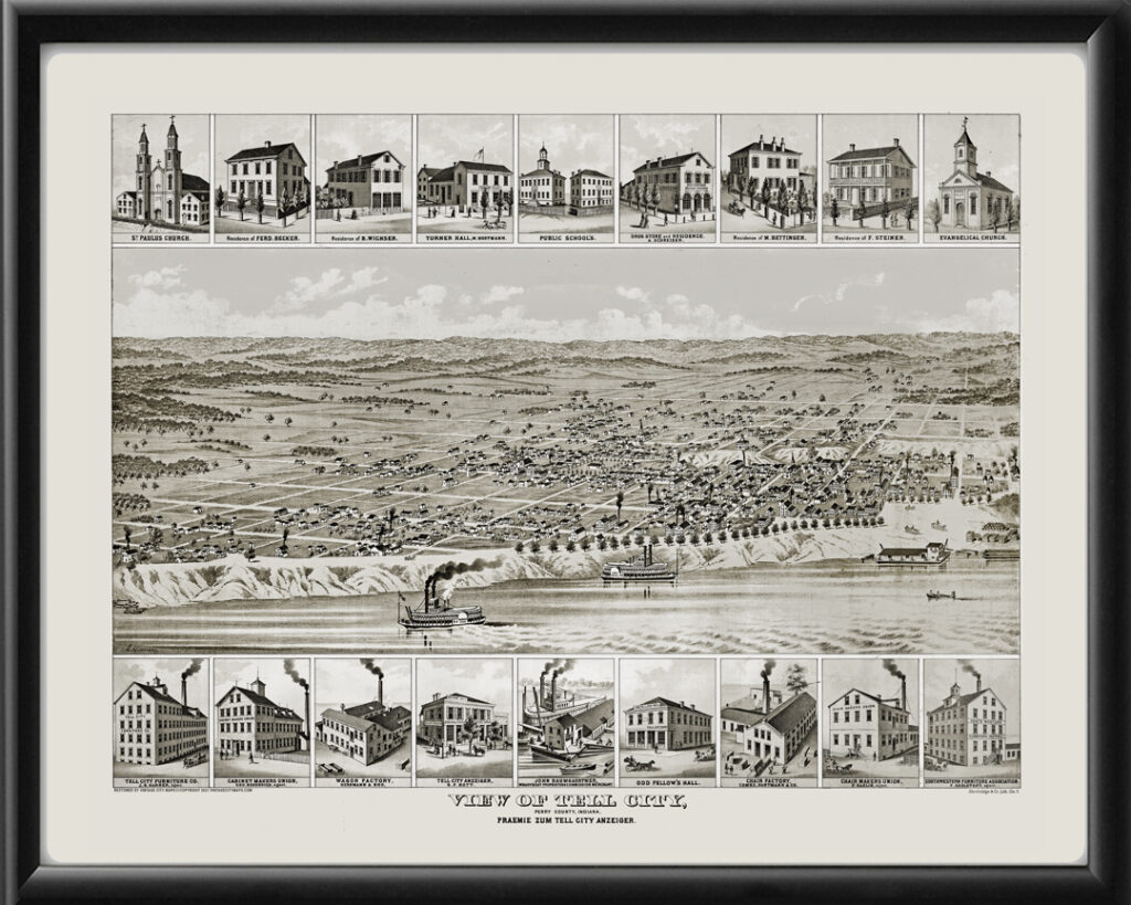 Tell City IN 1870 Restored Map | Vintage City Maps