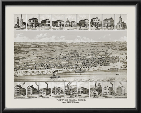 Tell City IN 1870 Restored Map | Vintage City Maps