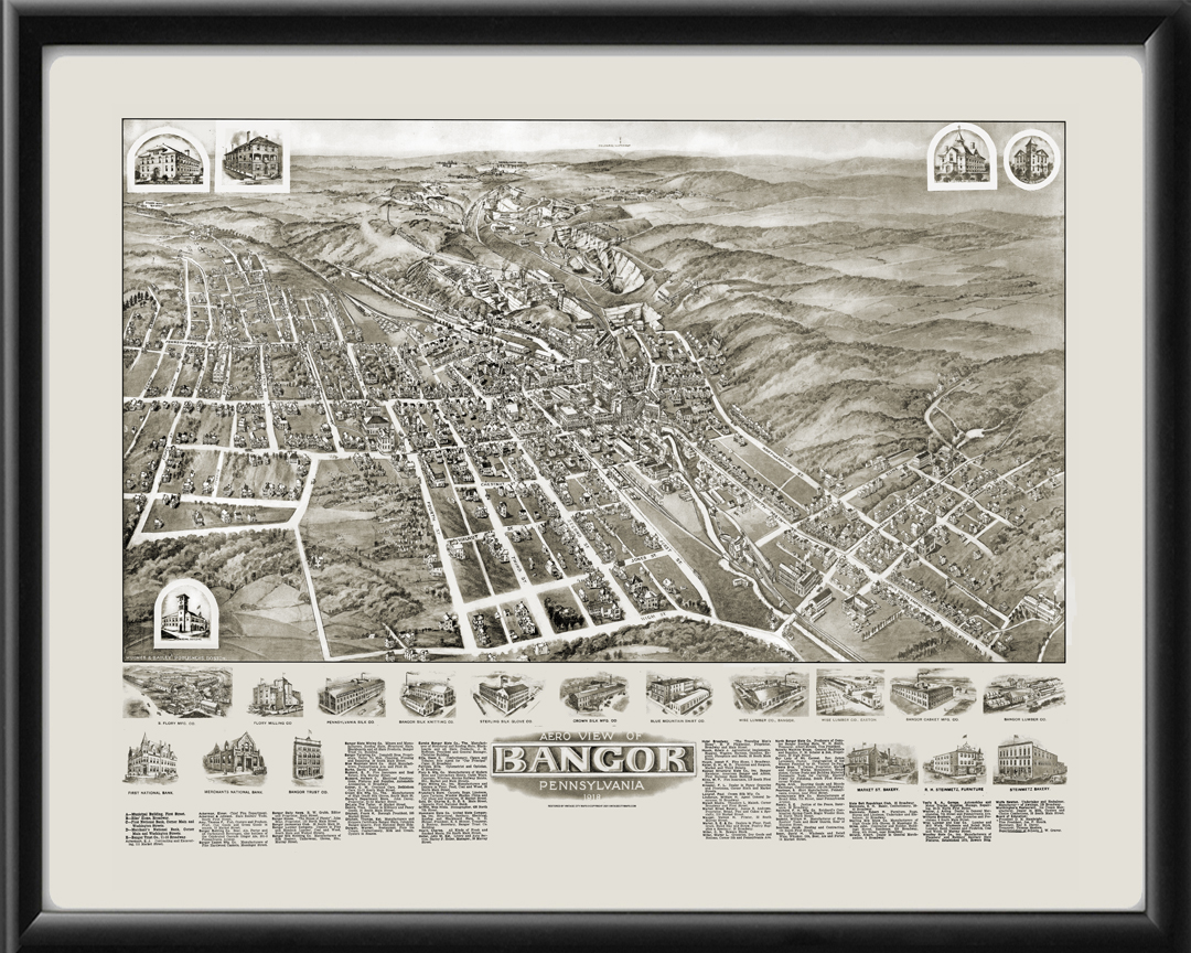 Bangor PA 1918 Restored Map | Vintage City Maps