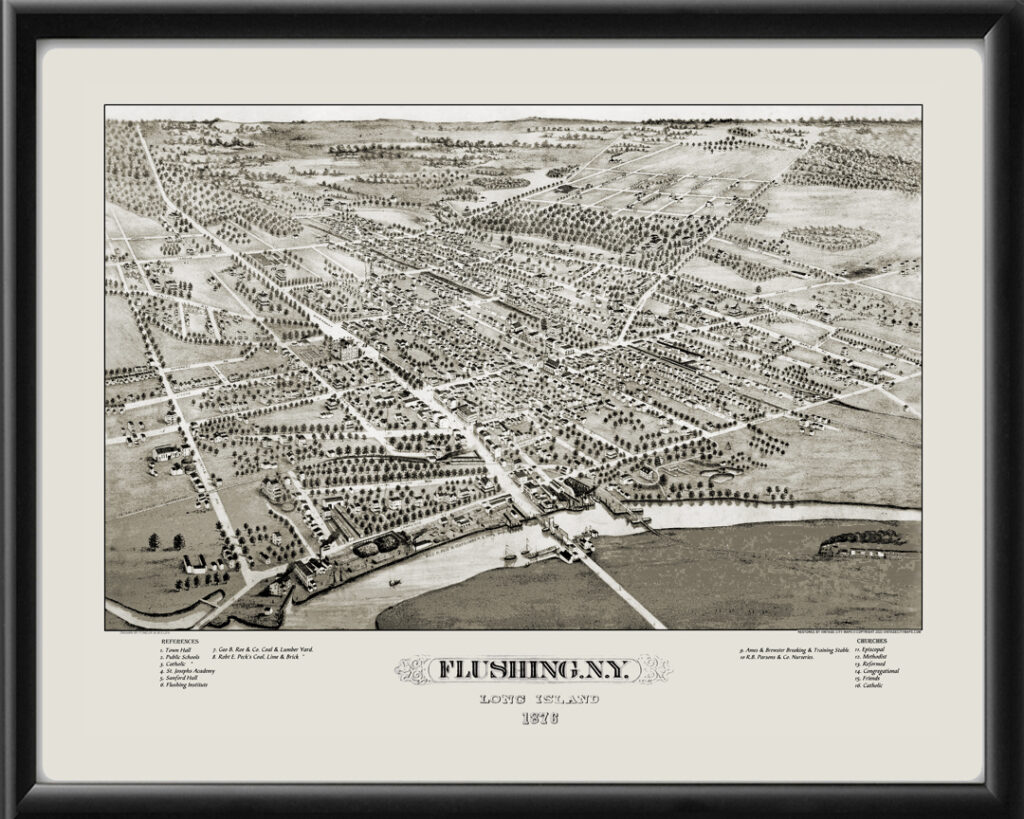 Flushing NY 1876 | Vintage City Maps - Restored Bird's Eye Views