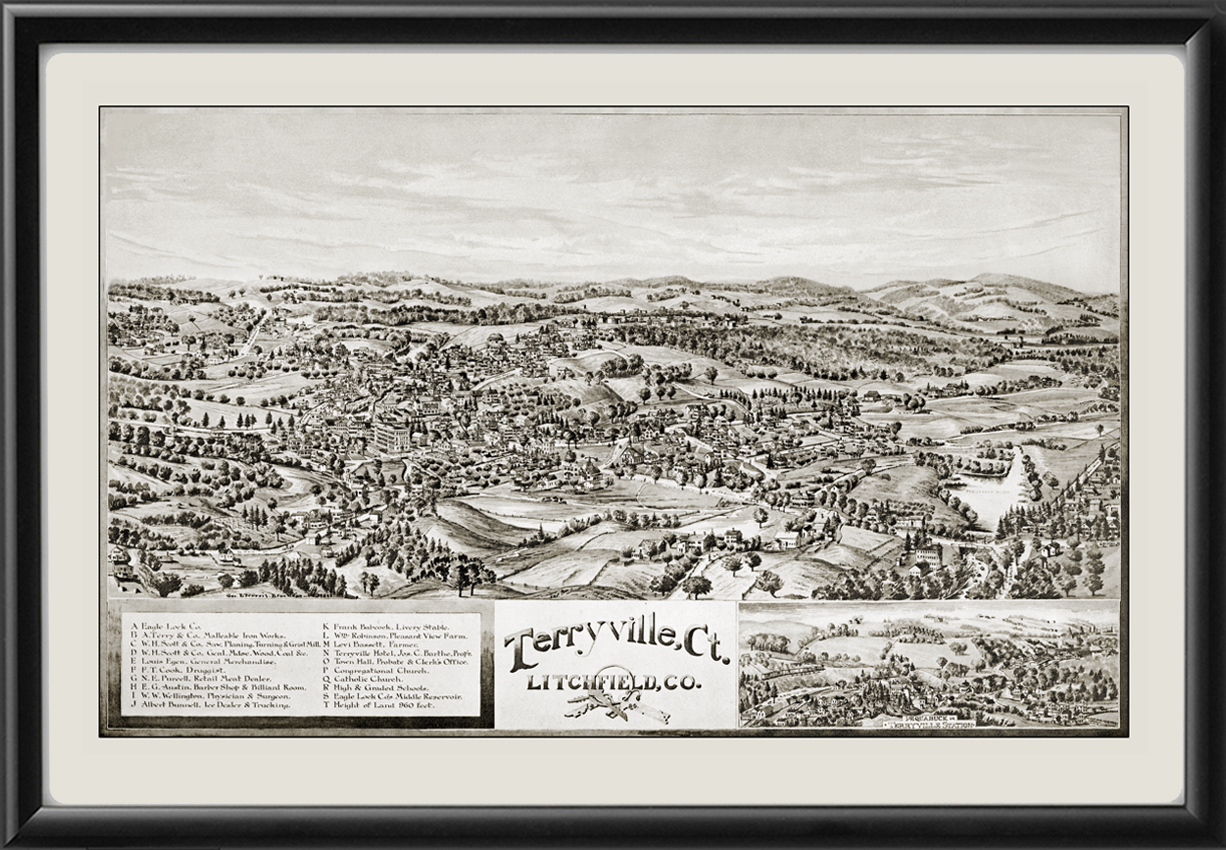 Terryville CT 1894 | Vintage City Maps - Restored Bird's Eye Views