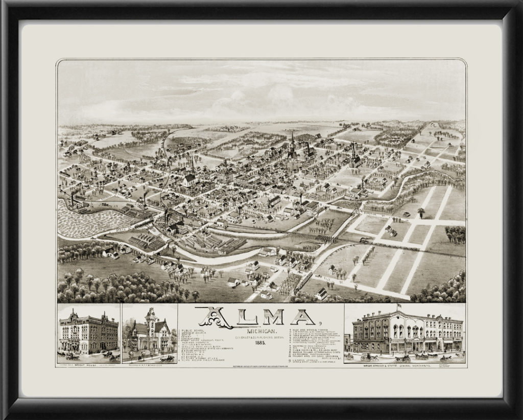 Alma MI 1885 Restored Map | Vintage City Maps