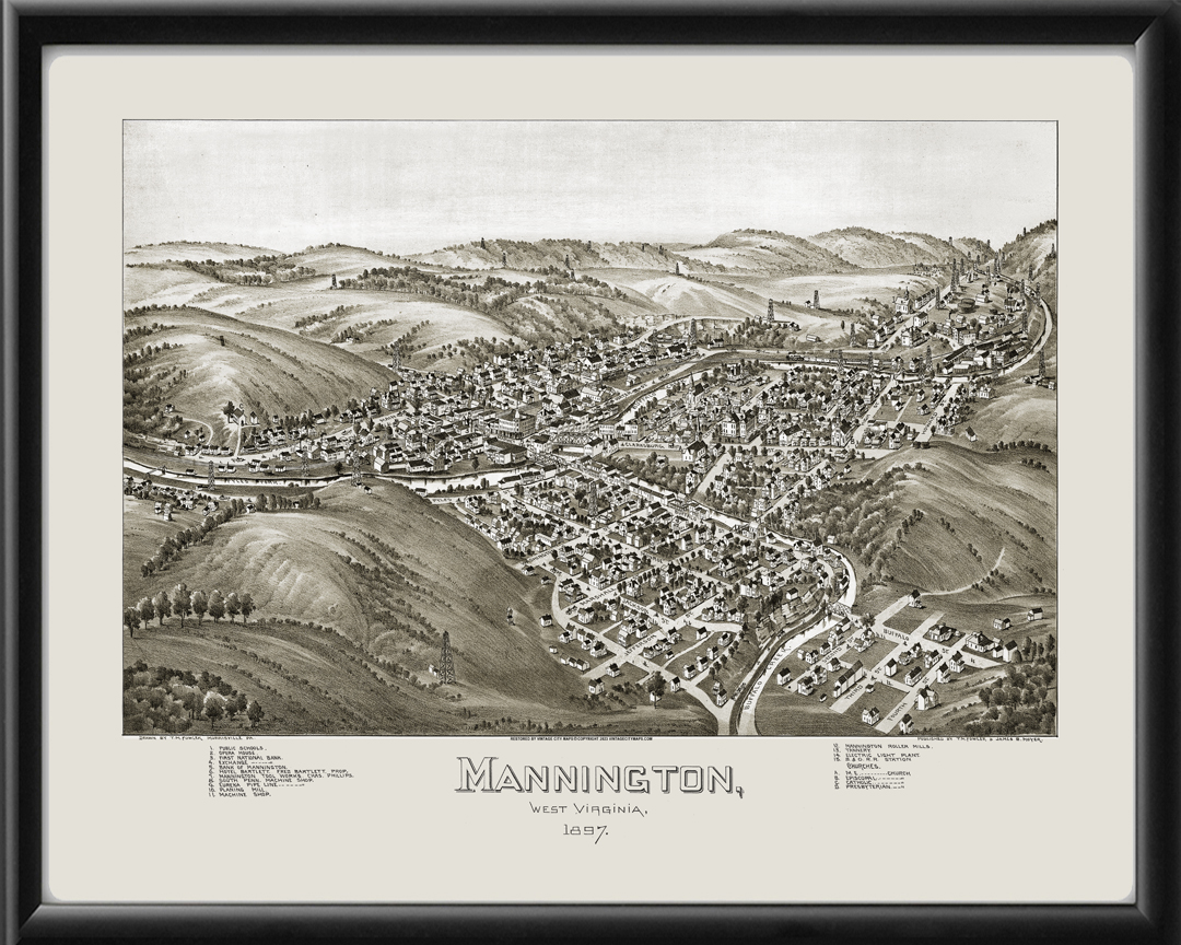 Mannington WV 1897 Restored Map | Vintage City Maps