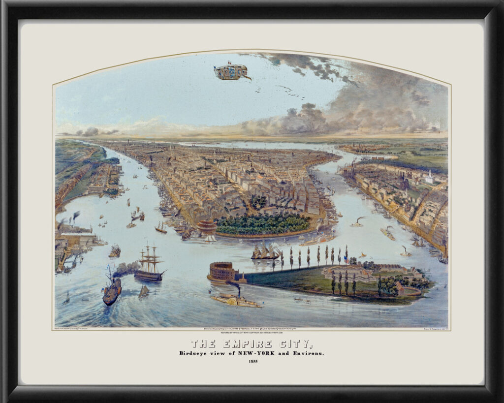New York City NY 1855 Restored Map | Vintage City Maps