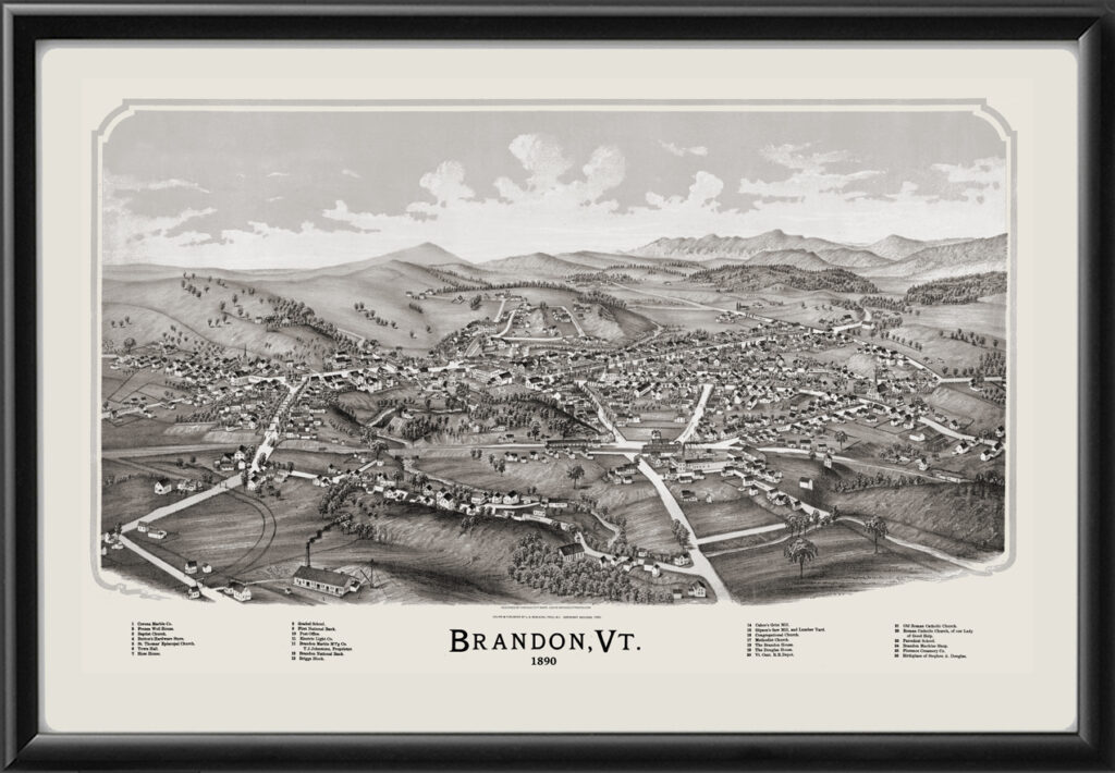Brandon VT 1890 Restored Map | Vintage City Maps