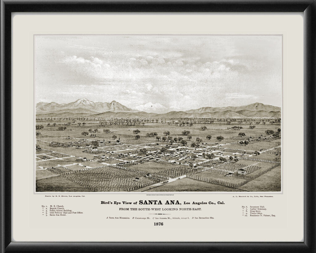 Santa Ana CA 1876 Restored Map | Vintage City Maps