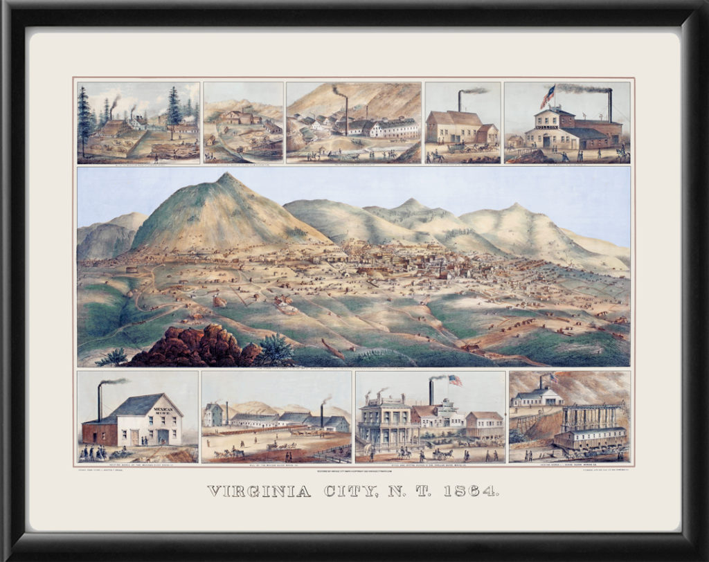 Virginia City NV 1864 Restored Map | Vintage City Maps