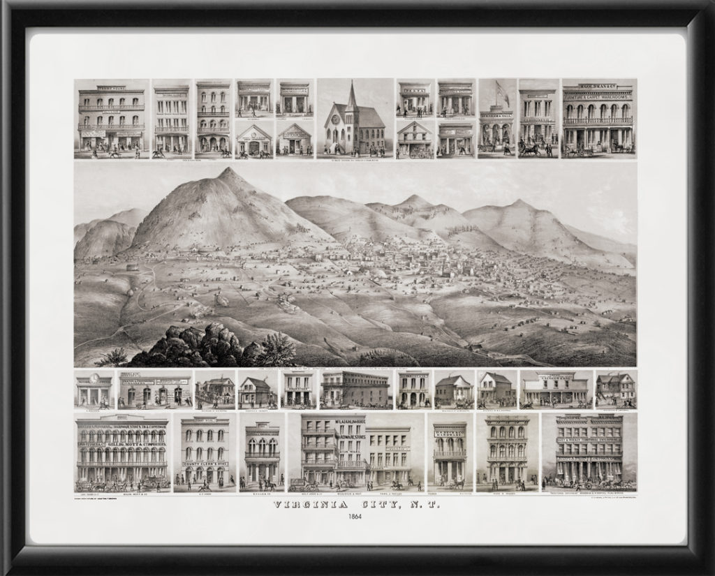 Virginia City NV 1864 Restored Map | Vintage City Maps