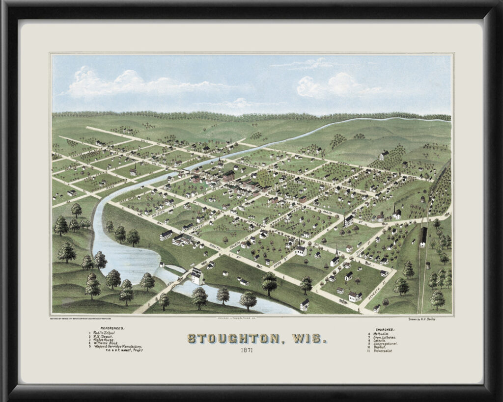 Stoughton WI 1871 Restored Map | Vintage City Maps