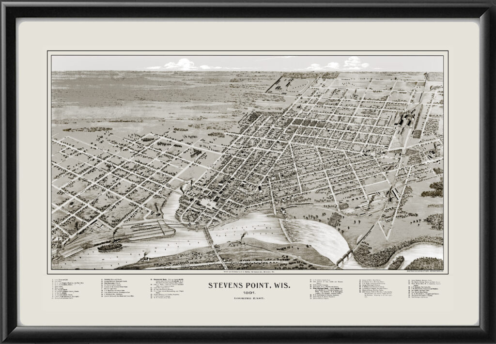 Stevens Point WI 1891 Restored Map | Vintage City Maps