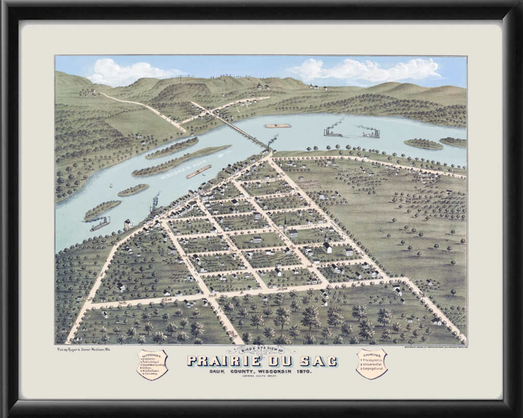 Prairie du Sac WI 1870 Restored Map | Vintage City Maps