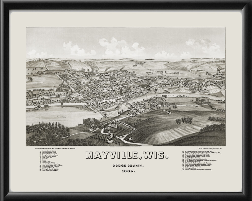 Mayville WI 1885 Restored Map | Vintage City Maps