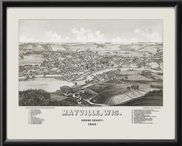 Mayville WI 1885 Restored Map | Vintage City Maps