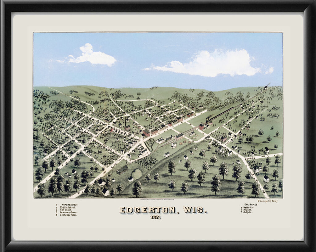 Edgerton WI 1871 Restored Map | Vintage City Maps