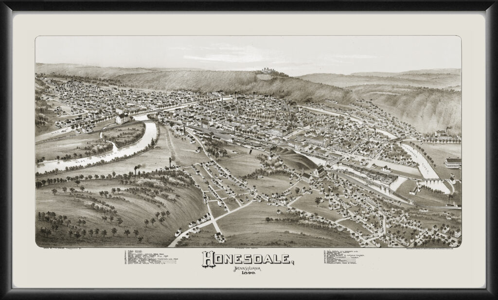 Honesdale PA 1890 Restored Map | Vintage City Maps