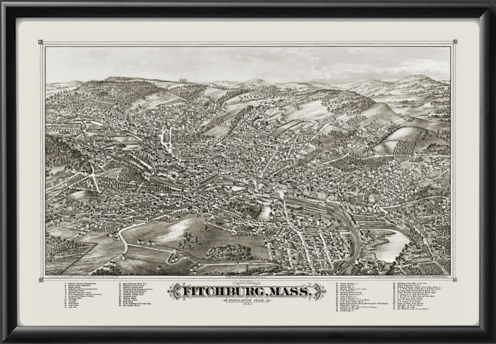 Fitchburg MA 1882 Restored Map | Vintage City Maps