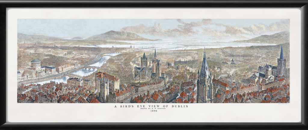 Dublin, Ireland Bird's Eye View, 1890 - Vintage City Maps