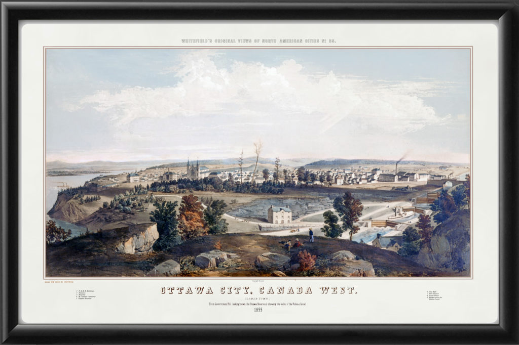 Ottawa Ontario Canada 1855 #2 - Restored Bird's Eye View -Vintage City Maps