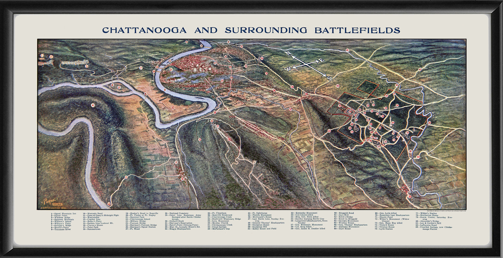 Chattanooga TN 1913 Restored Map | Vintage City Maps