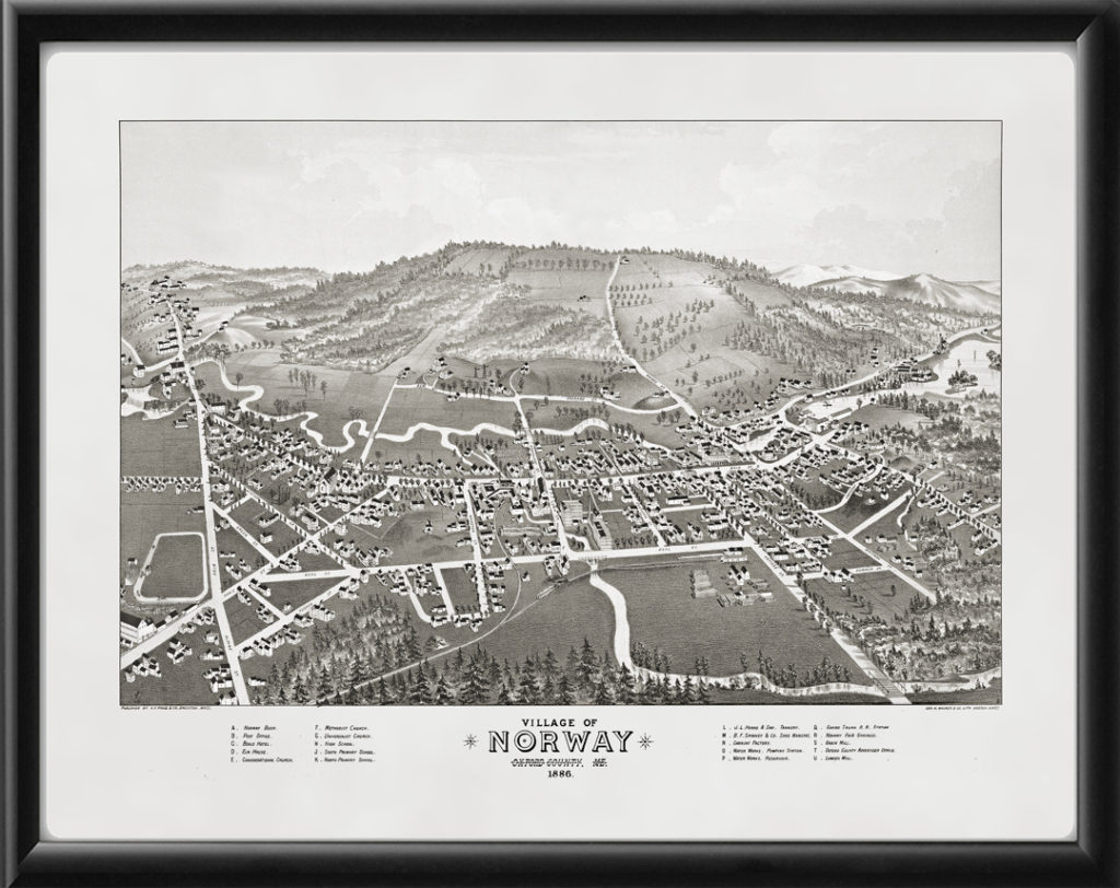 Norway ME 1886 Restored Map | Vintage City Maps