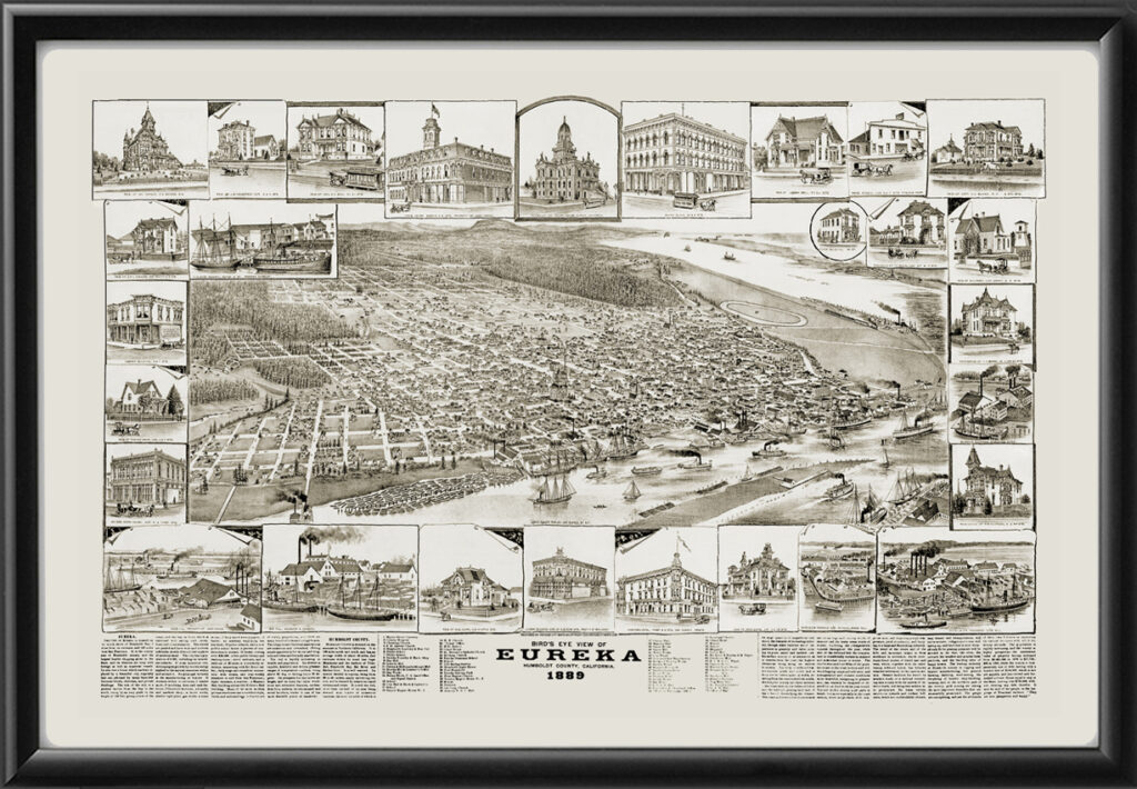 Eureka CA 1889 Restored Map | Vintage City Maps