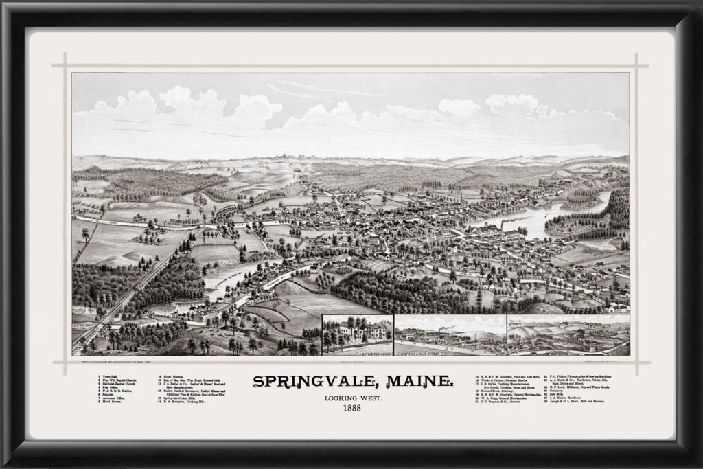 Springvale ME 1888 Restored Map | Vintage City Maps