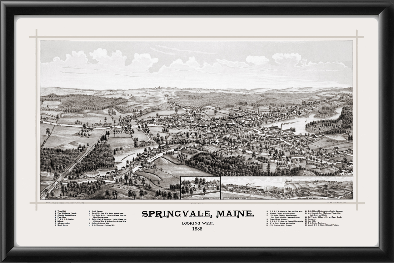 Springvale ME 1888 Restored Map | Vintage City Maps