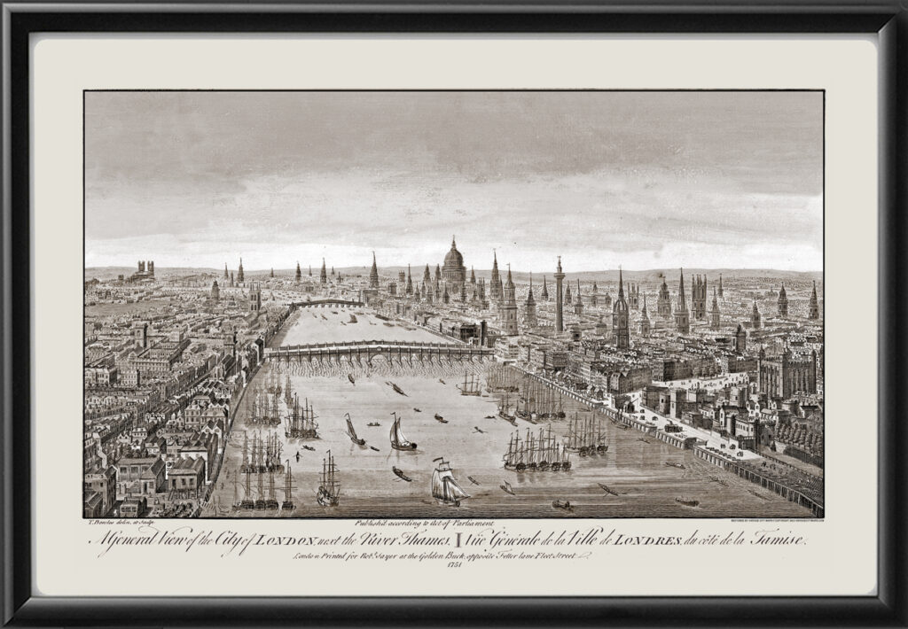 London England 1751 - Restored Bird's Eye View | Vintage City Maps