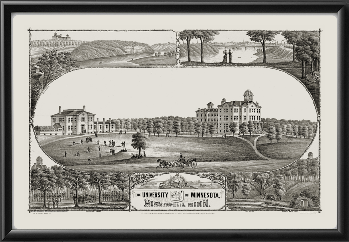 University of Minnesota 1880 - Vintage City Maps, Restored Views