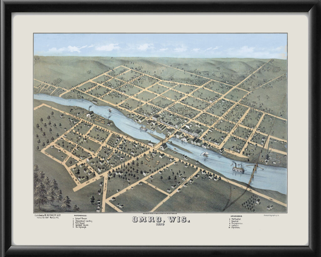 Omro WI 1870 Restored Map | Vintage City Maps