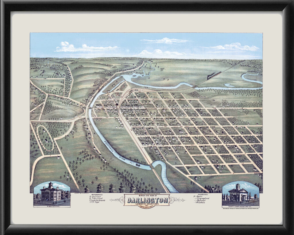 Darlington WI 1871 Restored Map | Vintage City Maps
