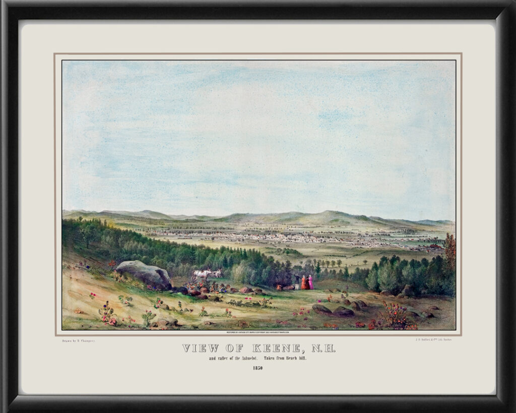 Keene NH 1850 Restored Map | Vintage City Maps
