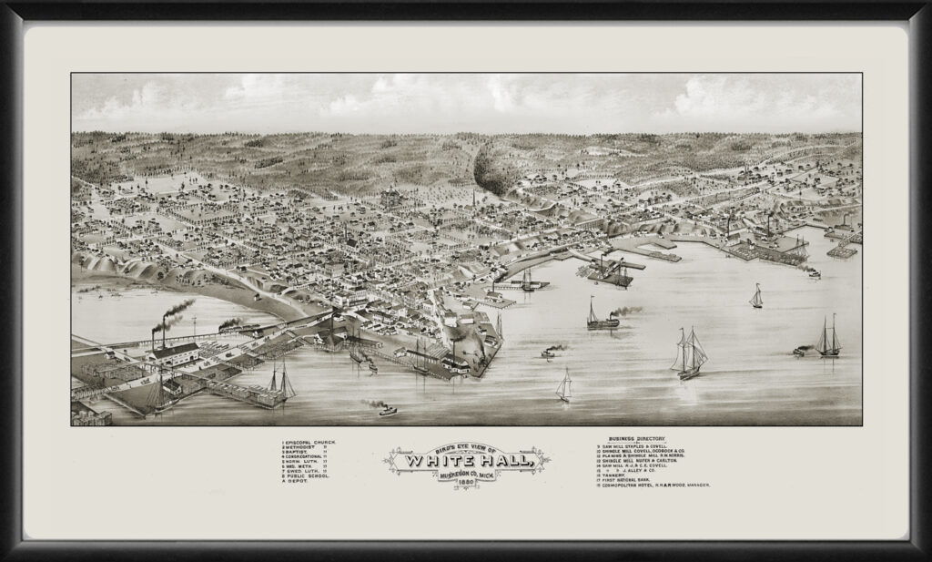 Whitehall MI 1880 | Vintage City Maps - Restored Bird's Eye Views