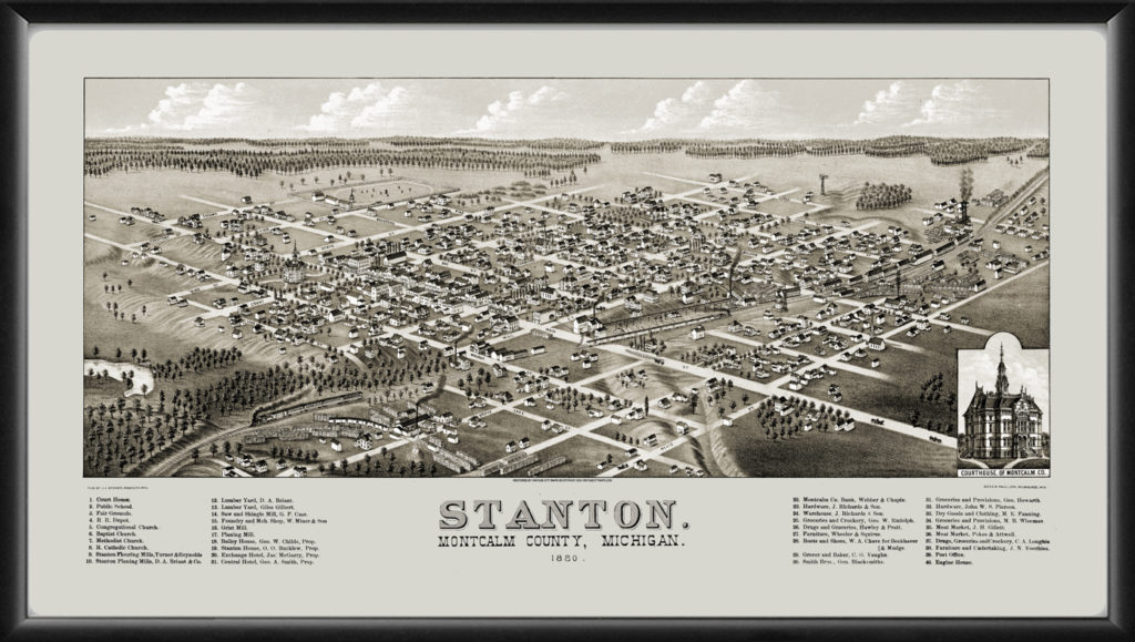 Stanton MI 1880 Restored Map | Vintage City Maps