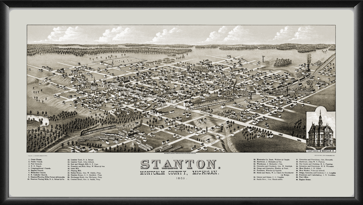 Stanton MI 1880 Restored Map | Vintage City Maps