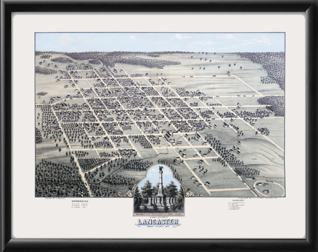 Lancaster WI 1875 Restored Map | Vintage City Maps