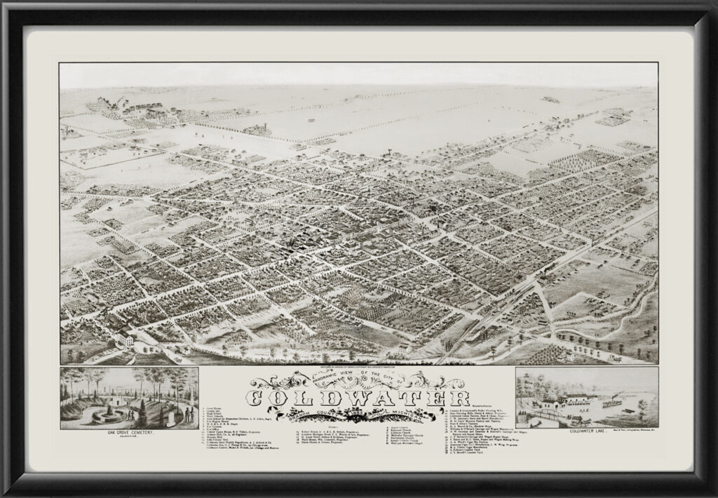 Coldwater MI 1883 Restored Map | Vintage City Maps
