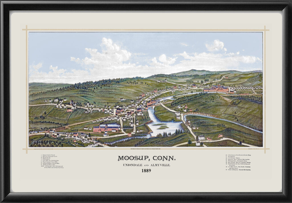 Moosup CT 1889 | Vintage City Maps - Restored Bird's Eye Views