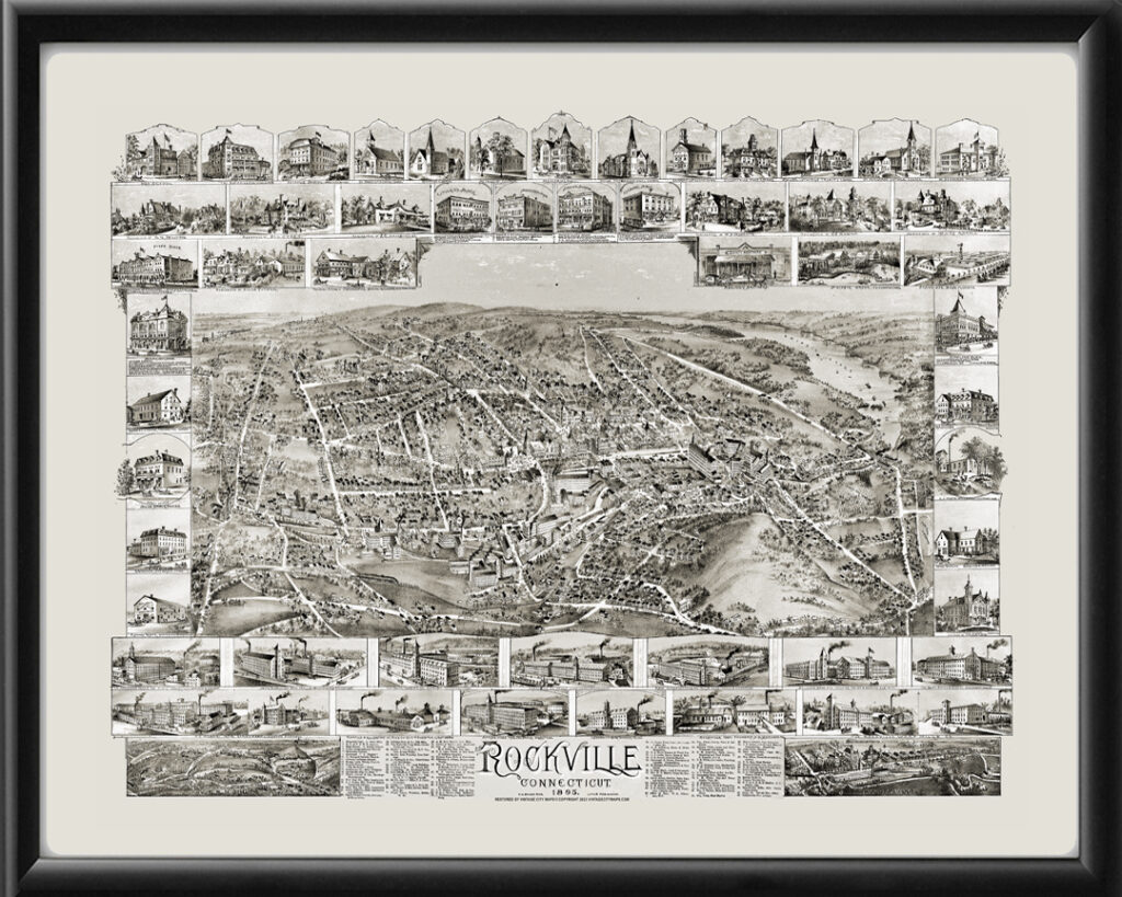 Rockville CT 1895 | Vintage City Maps - Restored Bird's Eye Views