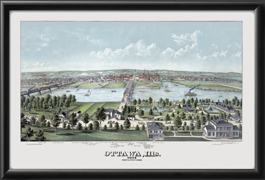 Ottawa IL 1875 Restored Map | Vintage City Maps