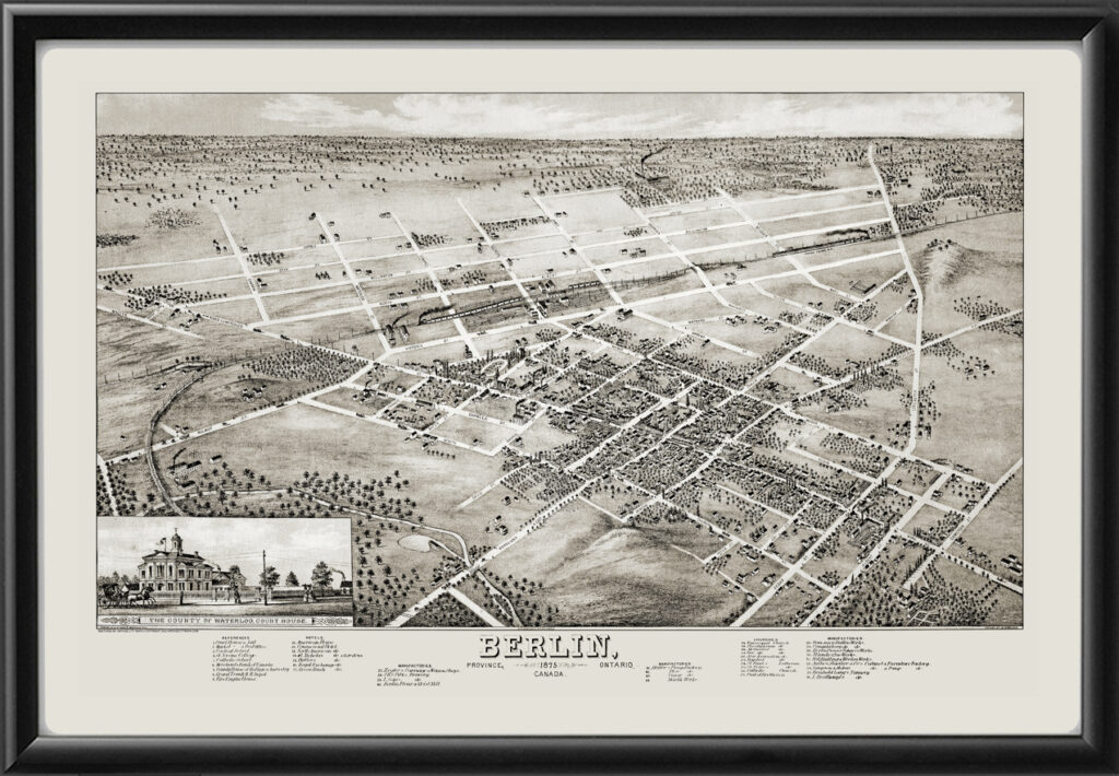 Berlin (Kitchener) Ontario 1875 - Vintage City Maps