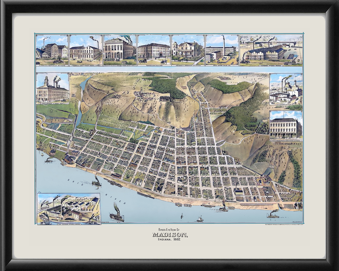 Madison IN 1887 Restored Map | Vintage City Maps