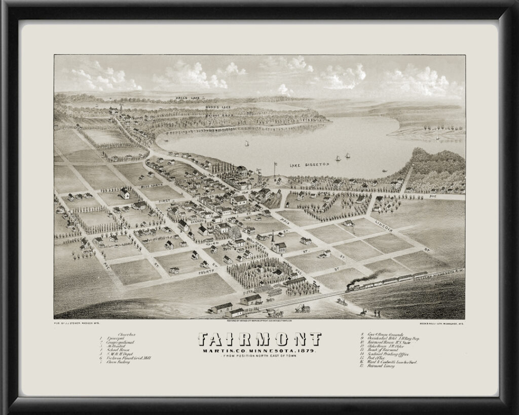 Fairmont MN 1879 Restored Map | Vintage City Maps