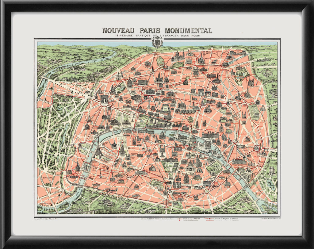 Paris France 1879 Restored Map | Vintage City Maps