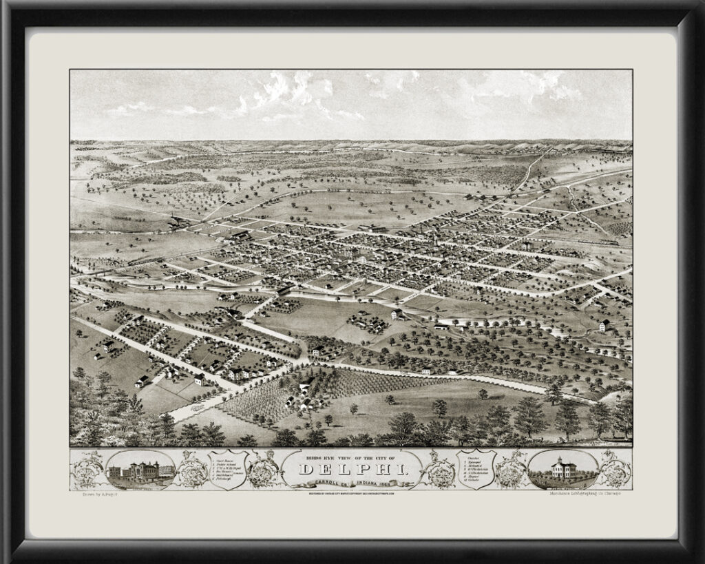 Delphi IN 1868 Restored Map | Vintage City Maps