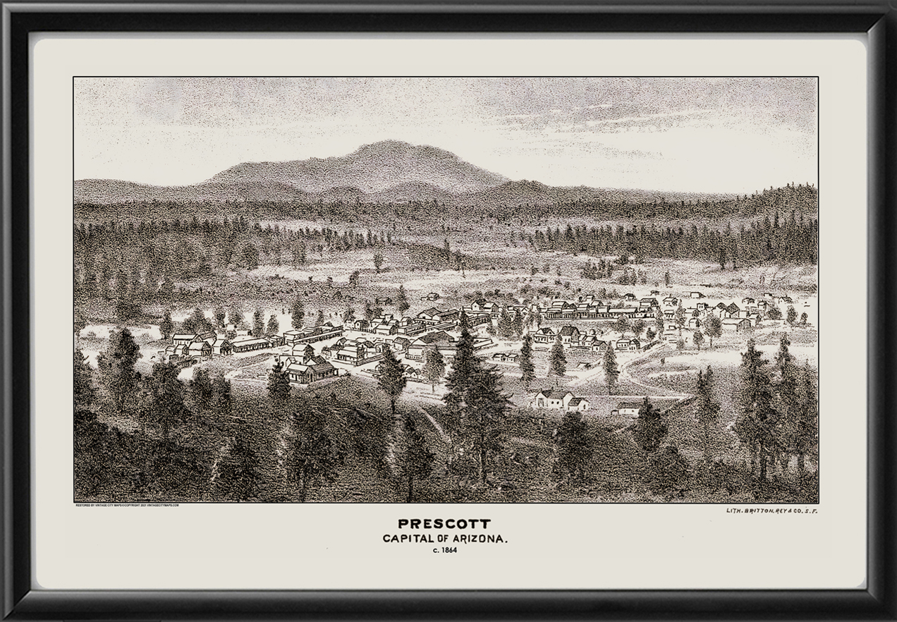 Prescott AZ 1864 Restored Map | Vintage City Maps