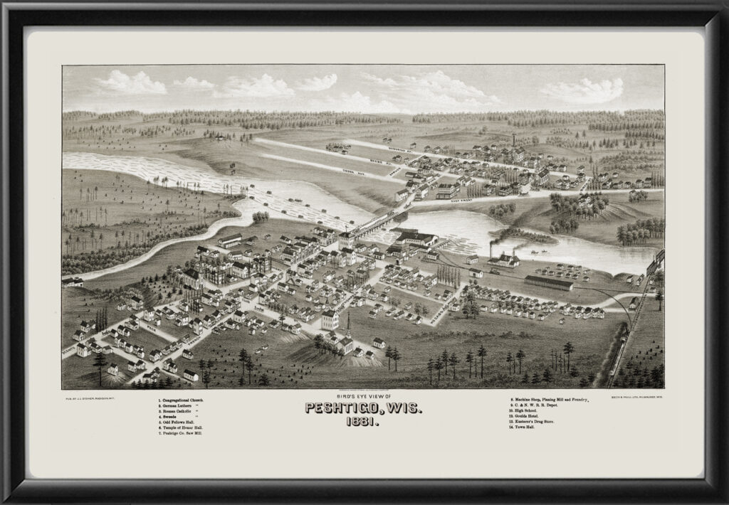 Peshtigo WI 1881 Restored Map | Vintage City Maps
