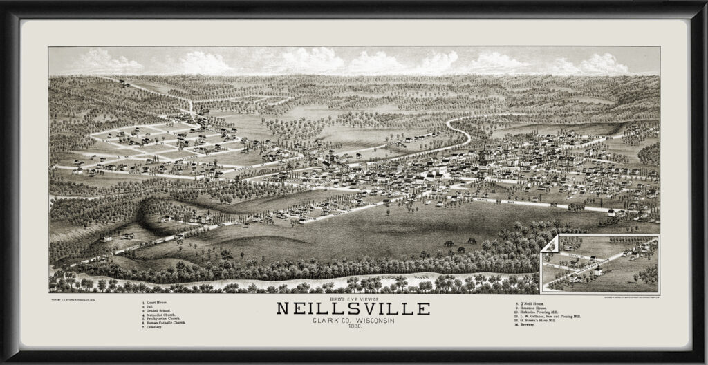 Neillsville WI 1880 Restored Map | Vintage City Maps