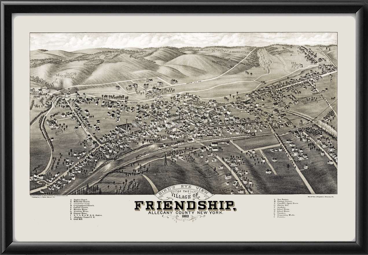 Friendship NY 1892 Restored Map | Vintage City Maps