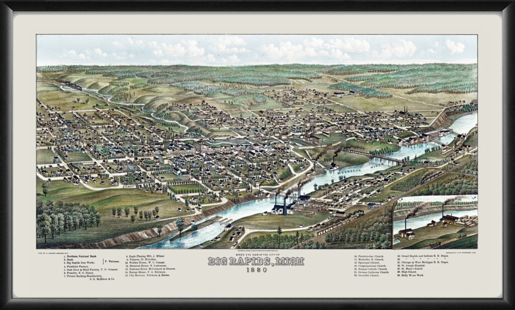 Big Rapids MI 1880 (Color) Restored Map | Vintage City Maps